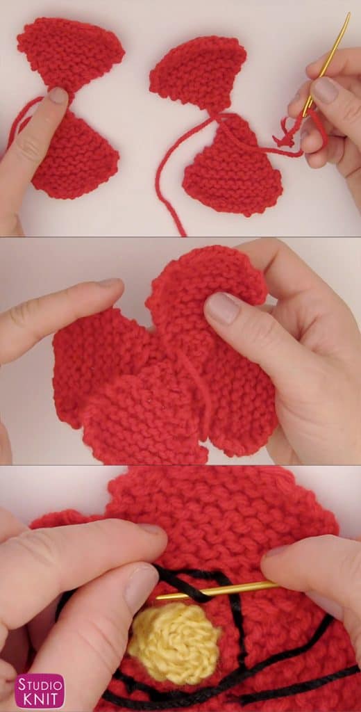 Poppy Knitted Flowers Pattern - Studio Knit