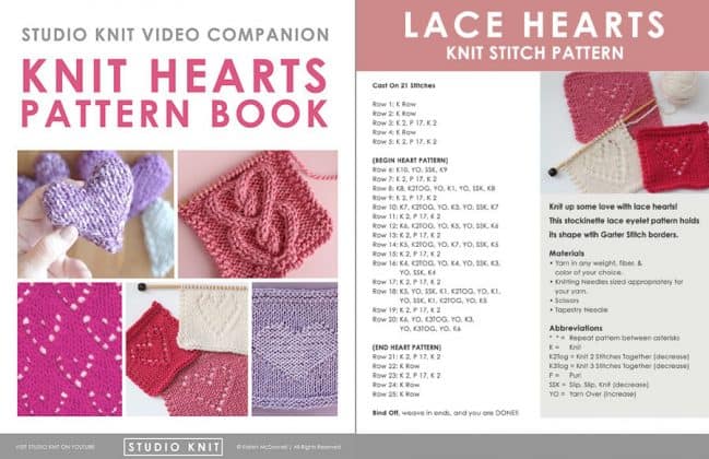 Knit Lace Hearts Stitch Pattern | Studio Knit