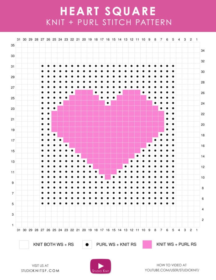 Easy Heart Square Stitch Knitting Pattern - Studio Knit