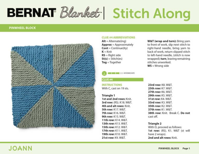 Knitted Pinwheel Square Pattern - Studio Knit
