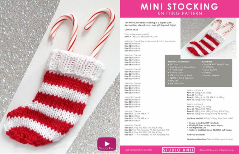 Mini Christmas Stocking Knitting Pattern - Studio Knit
