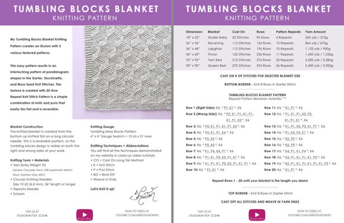 Knitted Blanket in Tumbling Blocks Pattern - Studio Knit