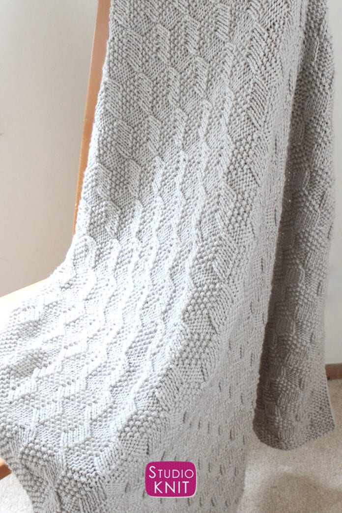 Knitted Blanket in Tumbling Blocks Pattern - Studio Knit