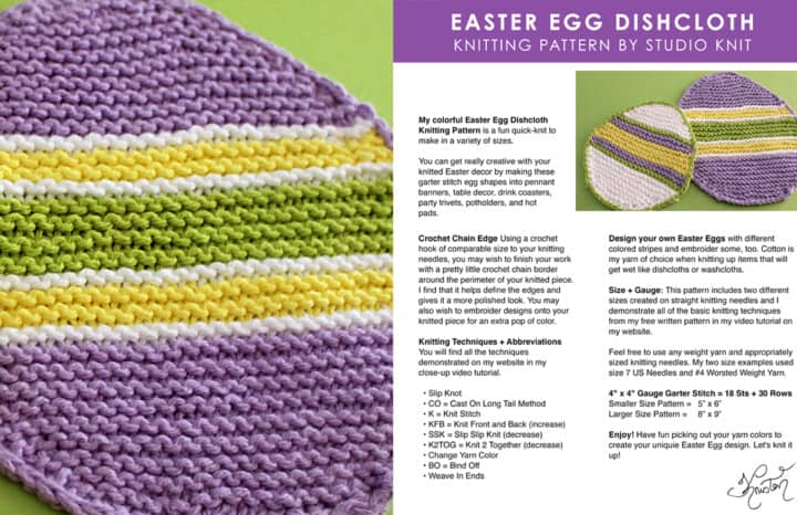 Easy Easter Egg Dishcloth Knitting Pattern - Studio Knit