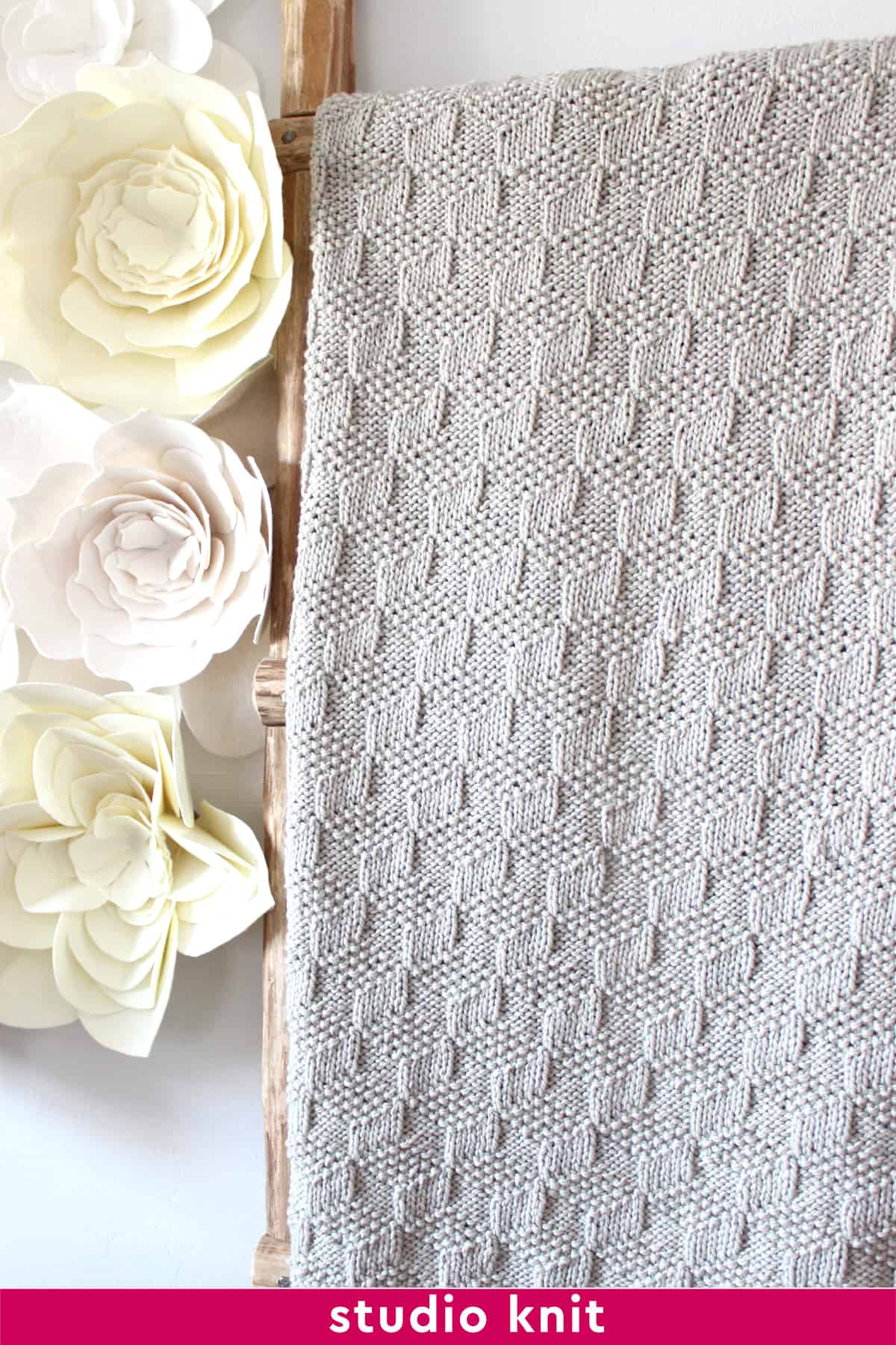 Knitted Blanket in Tumbling Blocks Pattern - Studio Knit