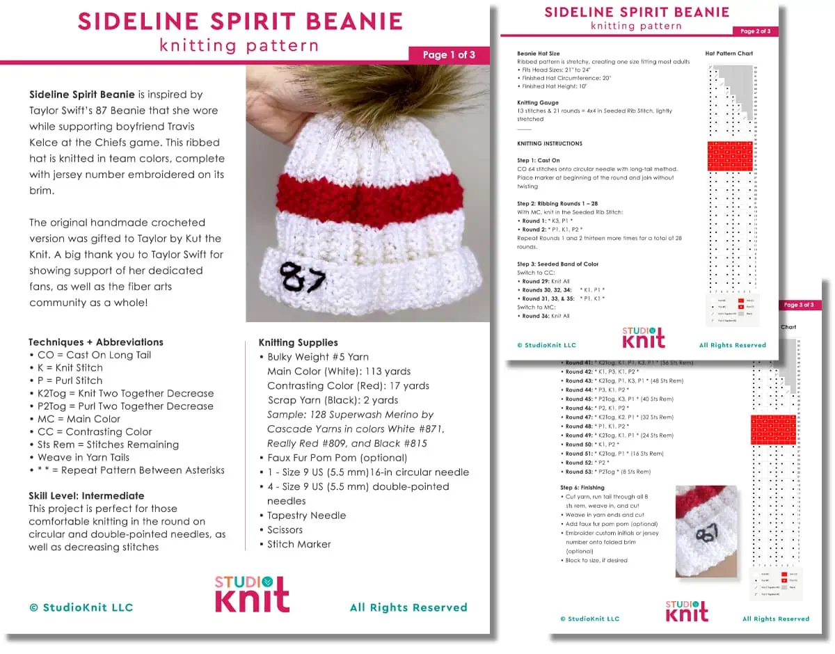 Taylor Swift's 87 Beanie Knitting Pattern - Studio Knit