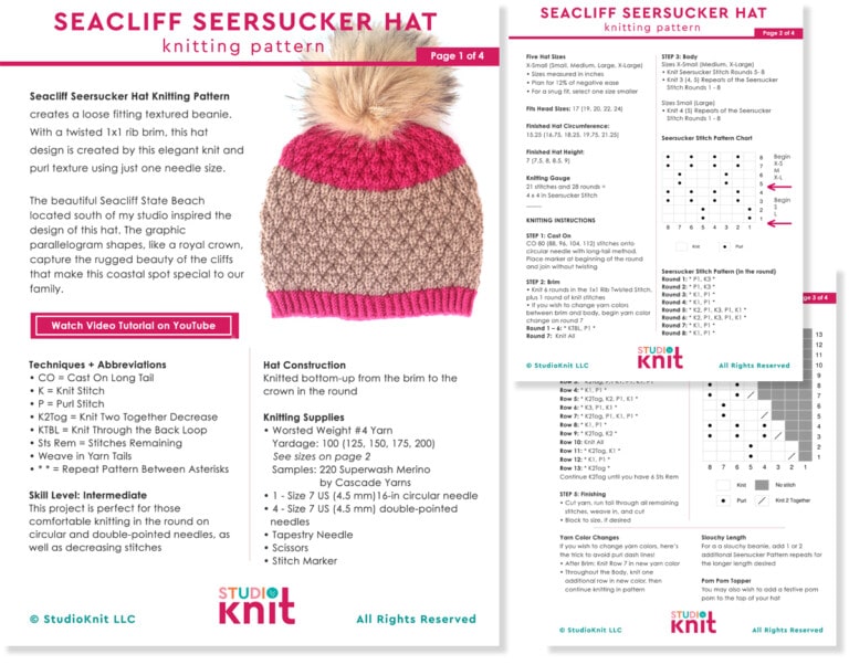 Seacliff Seersucker Hat Knitting Pattern - Studio Knit