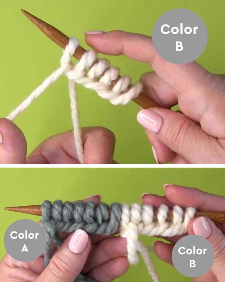 How to Knit 2-Color Mitered Square Half Triangles - Studio Knit
