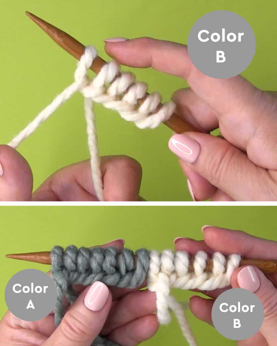 How to Knit 2-Color Mitered Square Half Triangles - Studio Knit