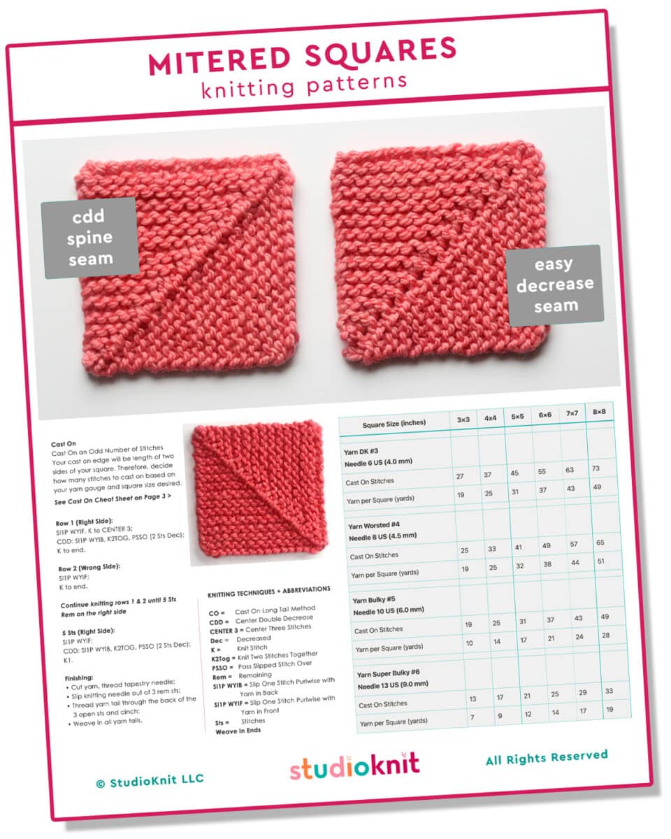 How to Knit Mitered Squares CDD Spine Seam - Studio Knit