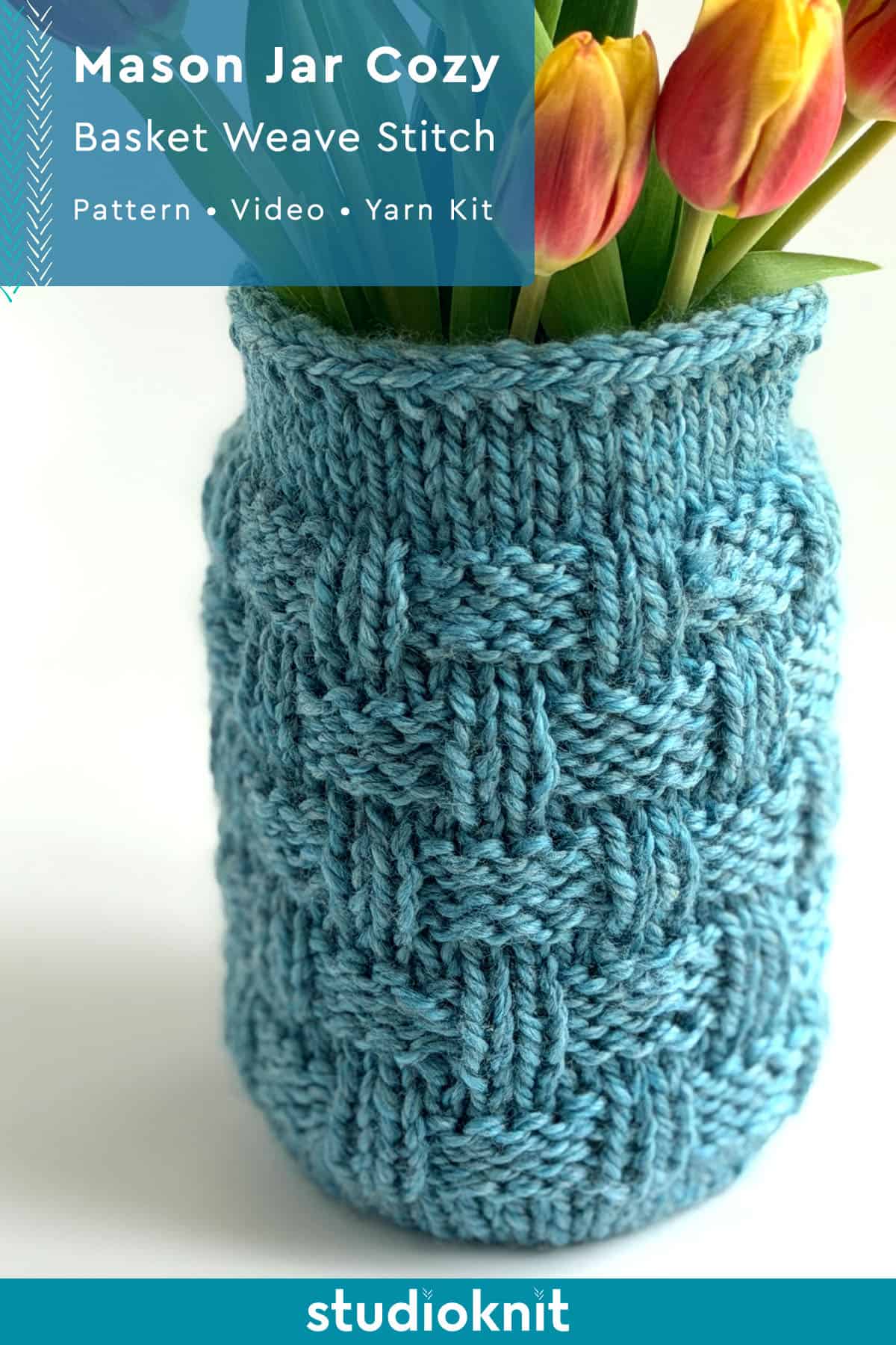 Basket Weave Mason Jar Cozy Knitting Pattern - Studio Knit